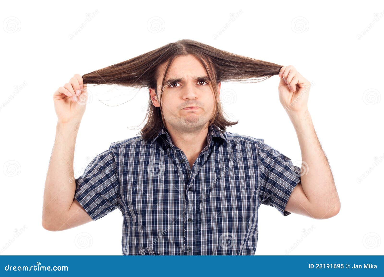 Lustiger Mann, Der Sein Langes Haar Zeigt Stockbild - Bild von gesicht ...