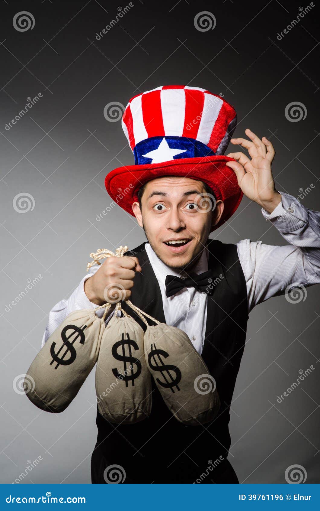 Lustiger Mann Mit Amerikanischem Hut Stockfoto - Bild von dame ...