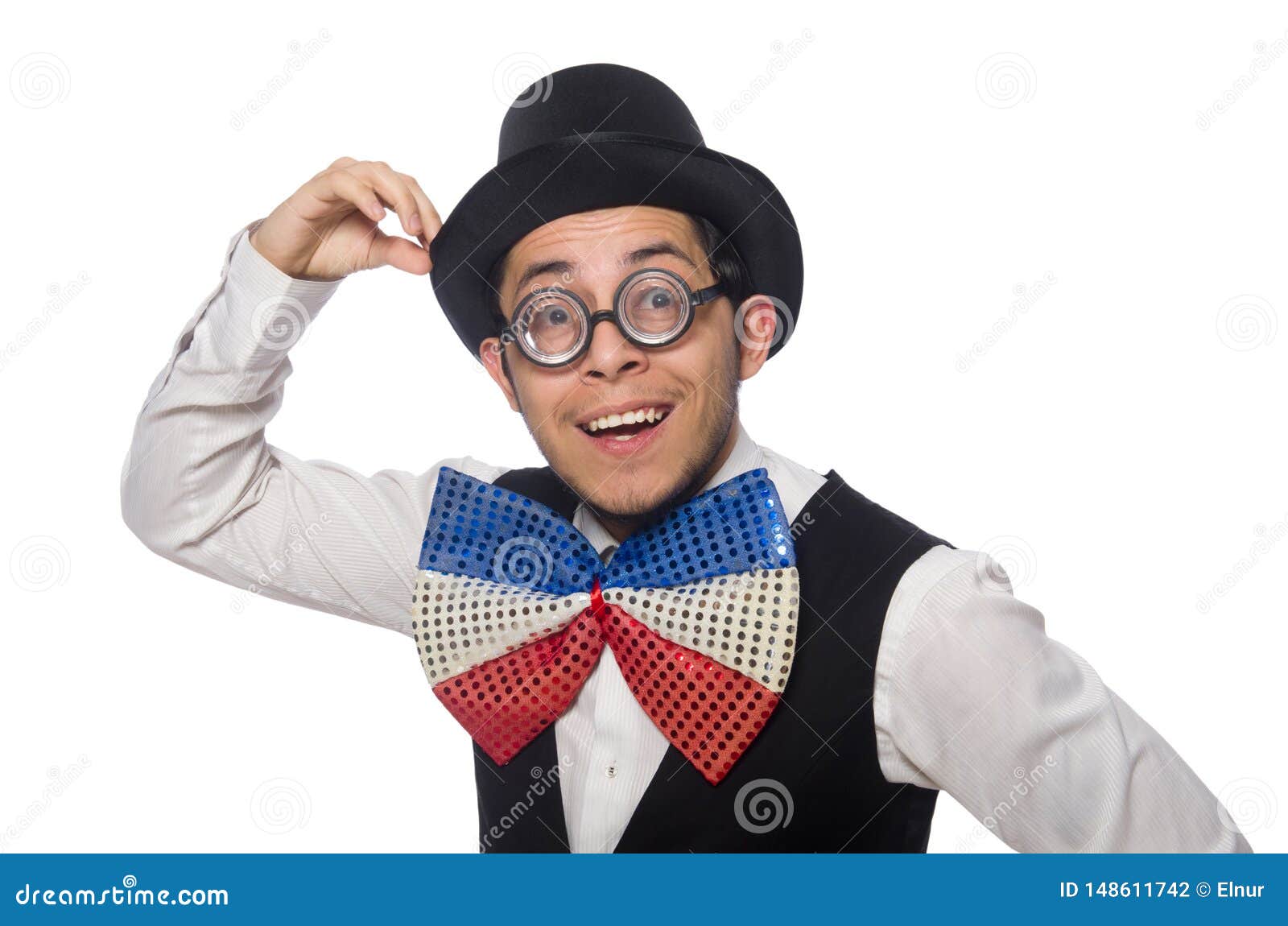 Lustiger Mann Mit Riesiger Fliege Stockfoto - Bild von zirkus, dumm ...