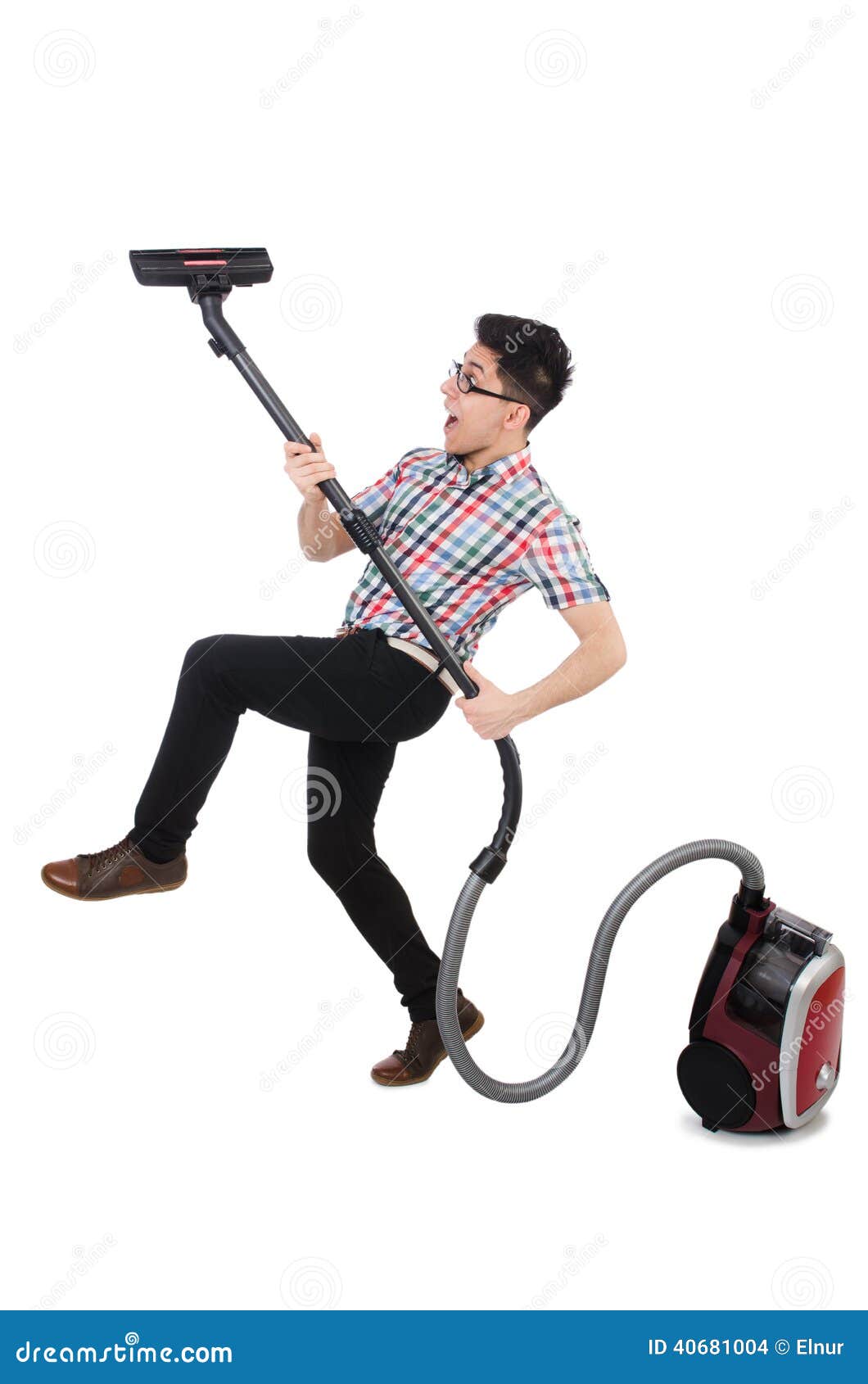 Lustiger Mann Mit Staubsauger Stockfoto - Bild von humorvoll, komisch ...