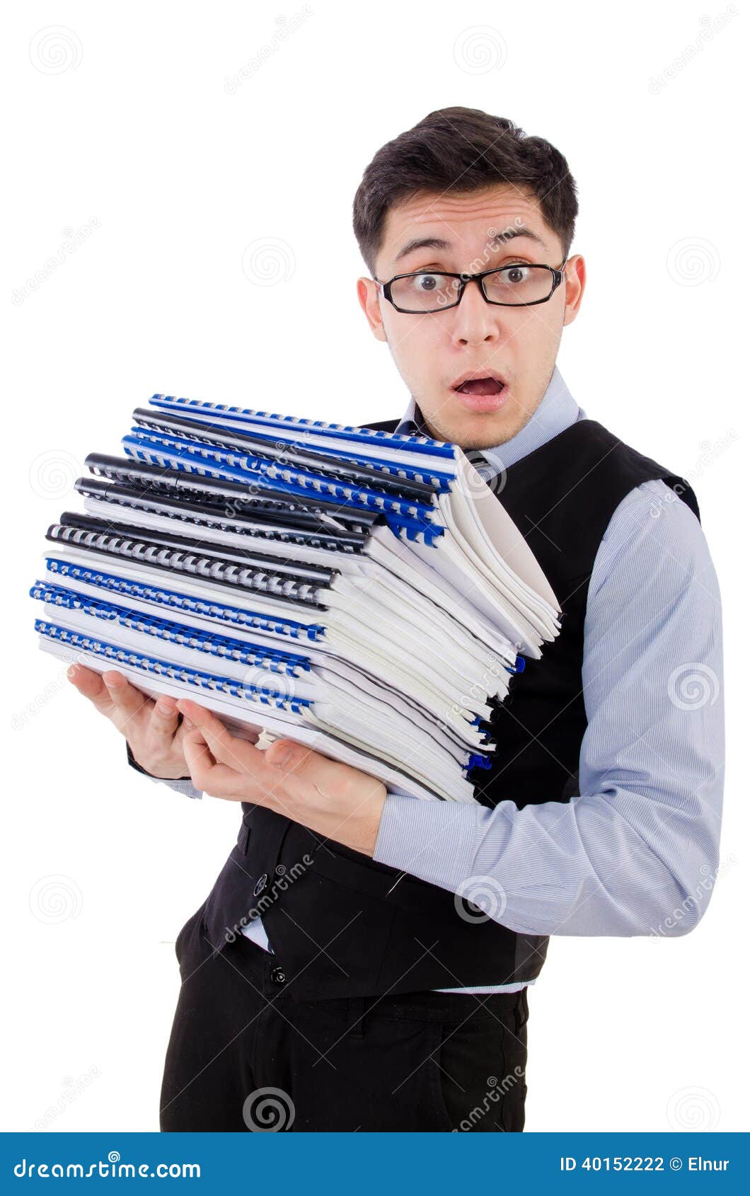 Lustiger Mann Mit Vielen Ordnern Stockfoto - Bild von sonderling, büro ...