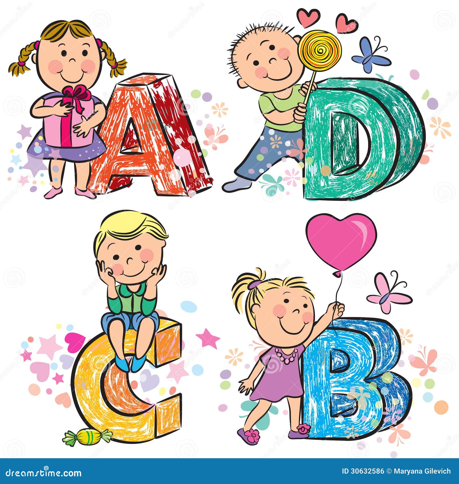 Lustiges Alphabet Mit Kindern ABCD Vektor Abbildung - Illustration von ...