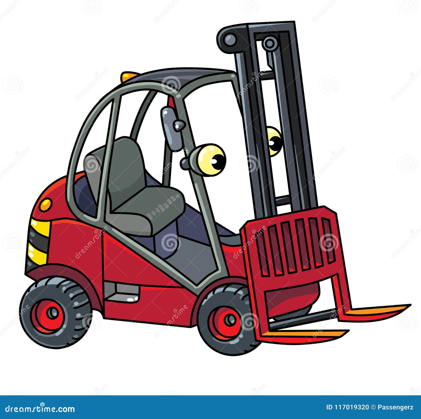 Lustiges Kleines Gabelstapler- Oder Laderauto Mit Augen Vektor ...