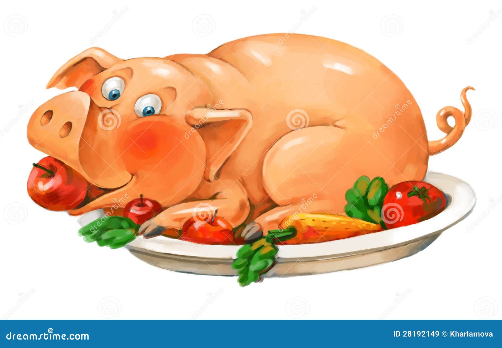 Lustiges Schwein Liegt Auf Einer Platte Stock Abbildung - Illustration ...