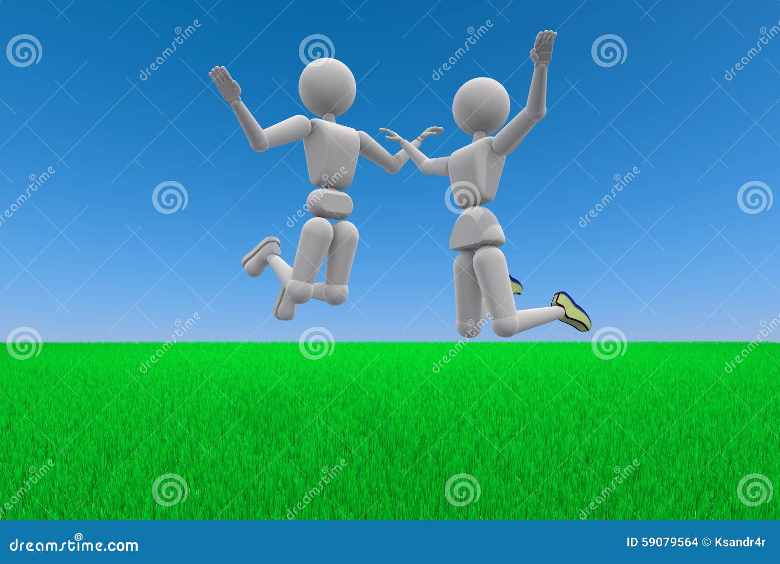 Lustiges Springen in Natur stock abbildung. Illustration von blau ...