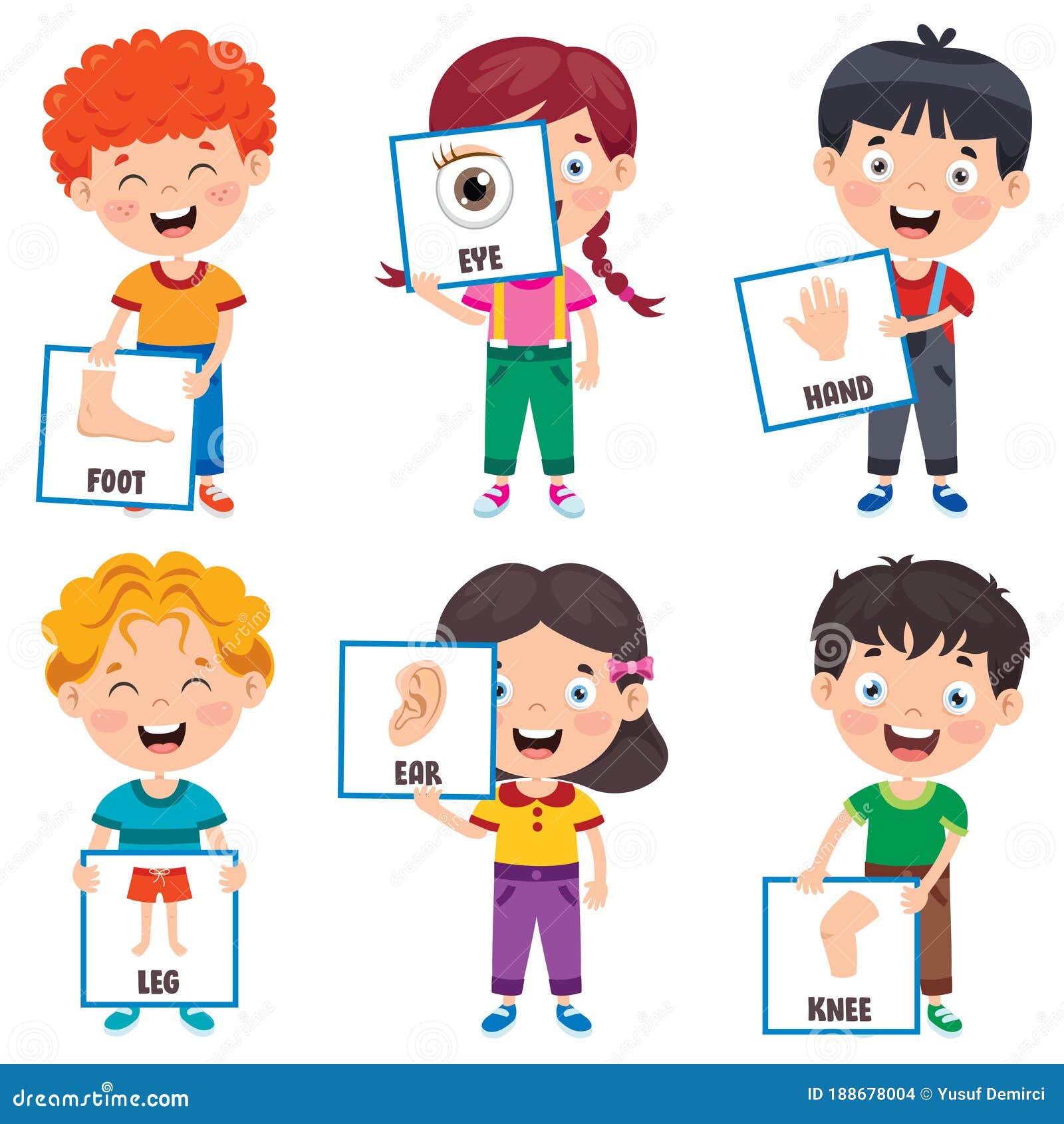 Lustigt Barn Som Visar Kroppsdelar Vektor Illustrationer - Illustration ...