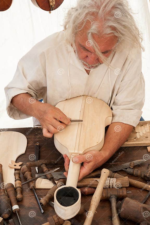 The Luthier Builds a Medieval Stringed Instrument Stock Image - Image ...