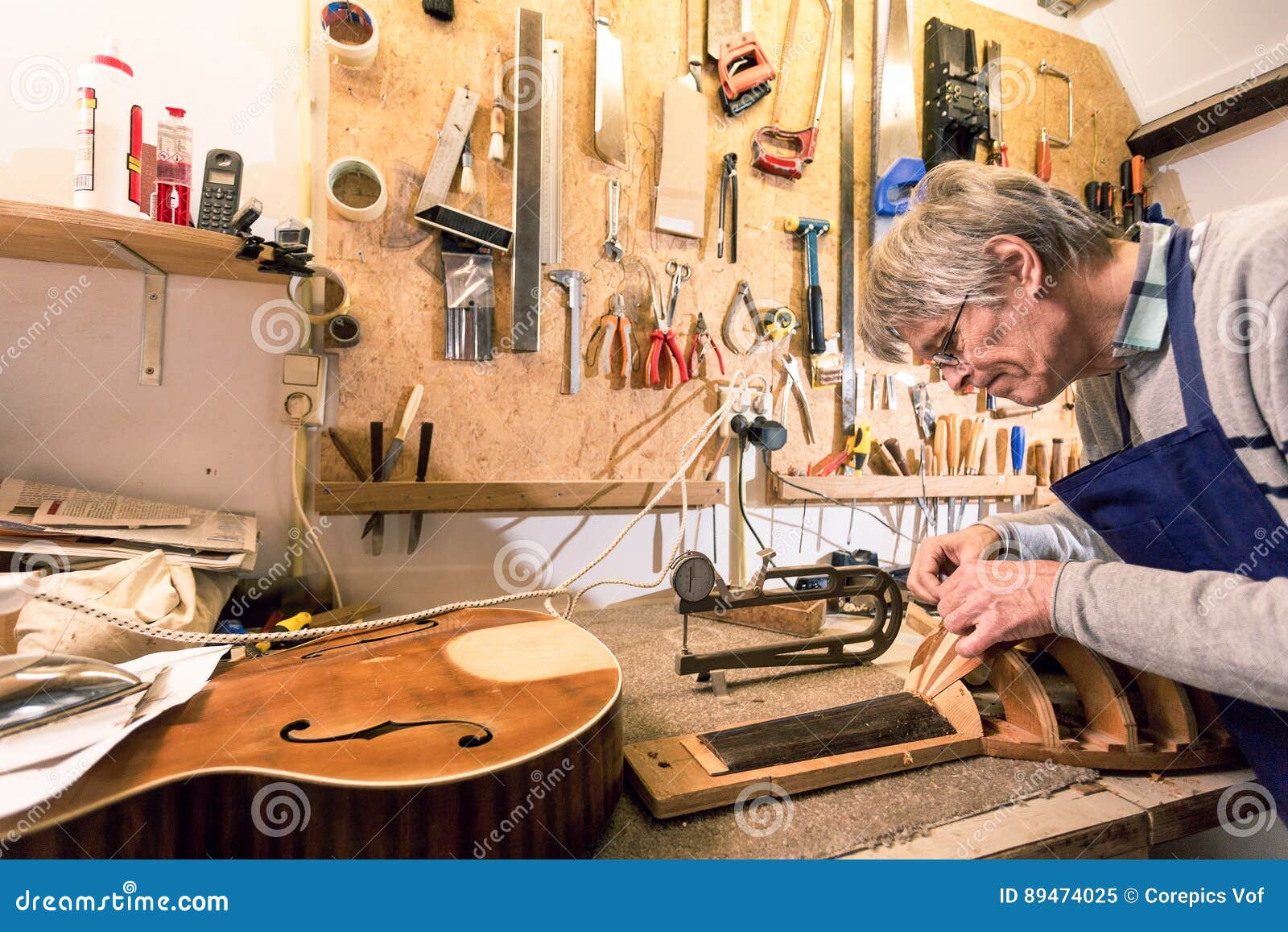Luthier Concentrating on Carving a Lute Stock Image - Image of acoustic ...