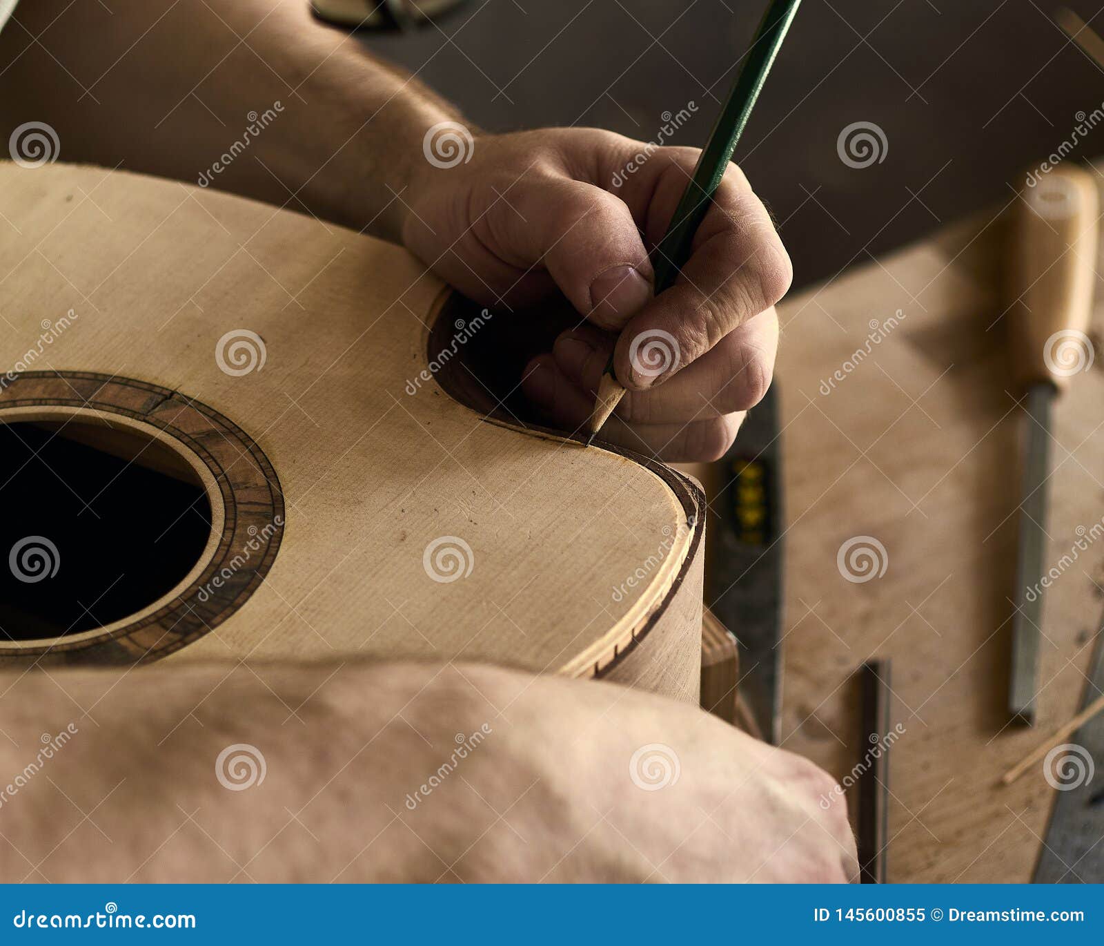 Luthier Install Binding on a Guitar. Stock Image - Image of russia ...