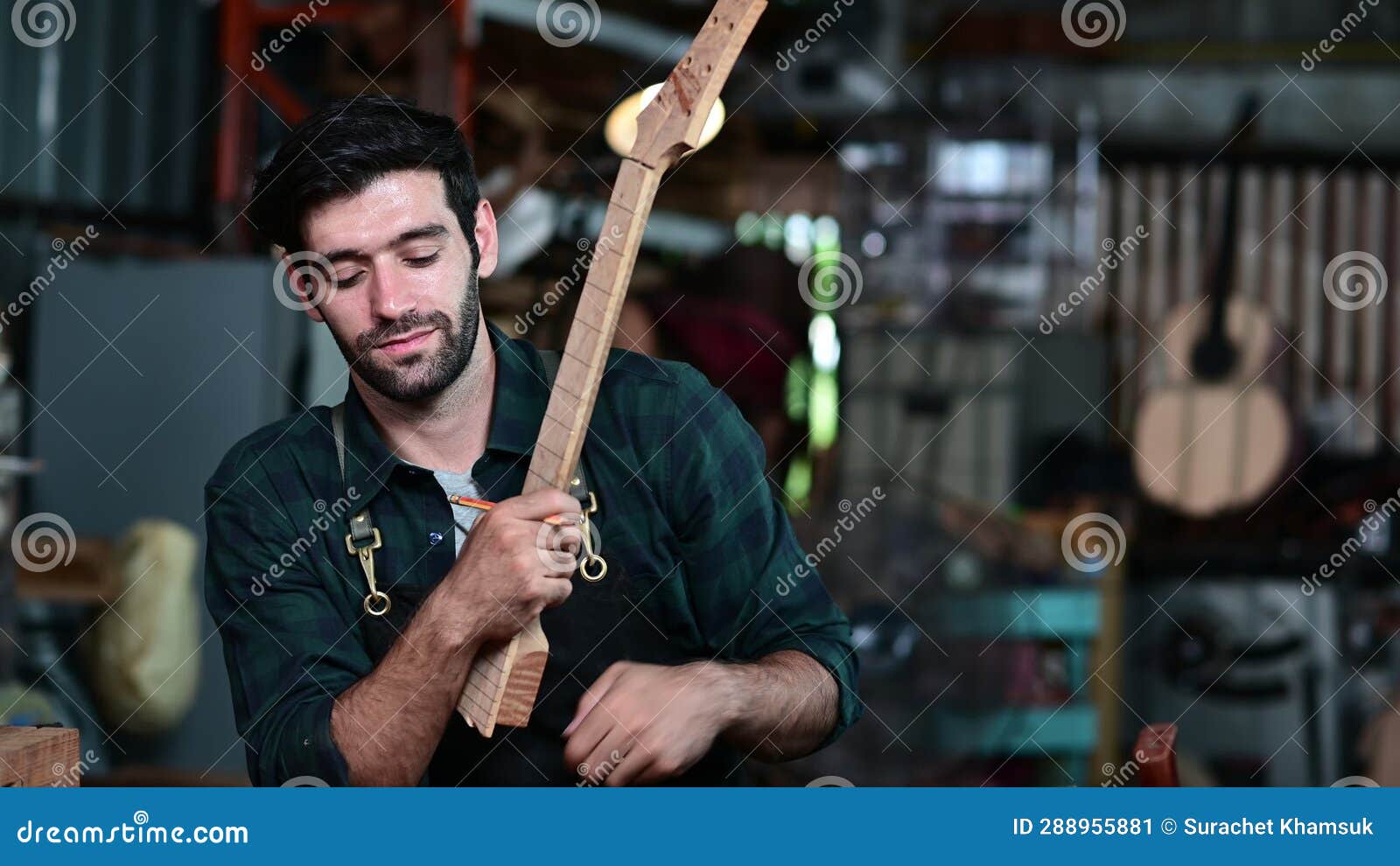 Luthier Making Wooden Musical and Using Traditional Tools in Workroom ...