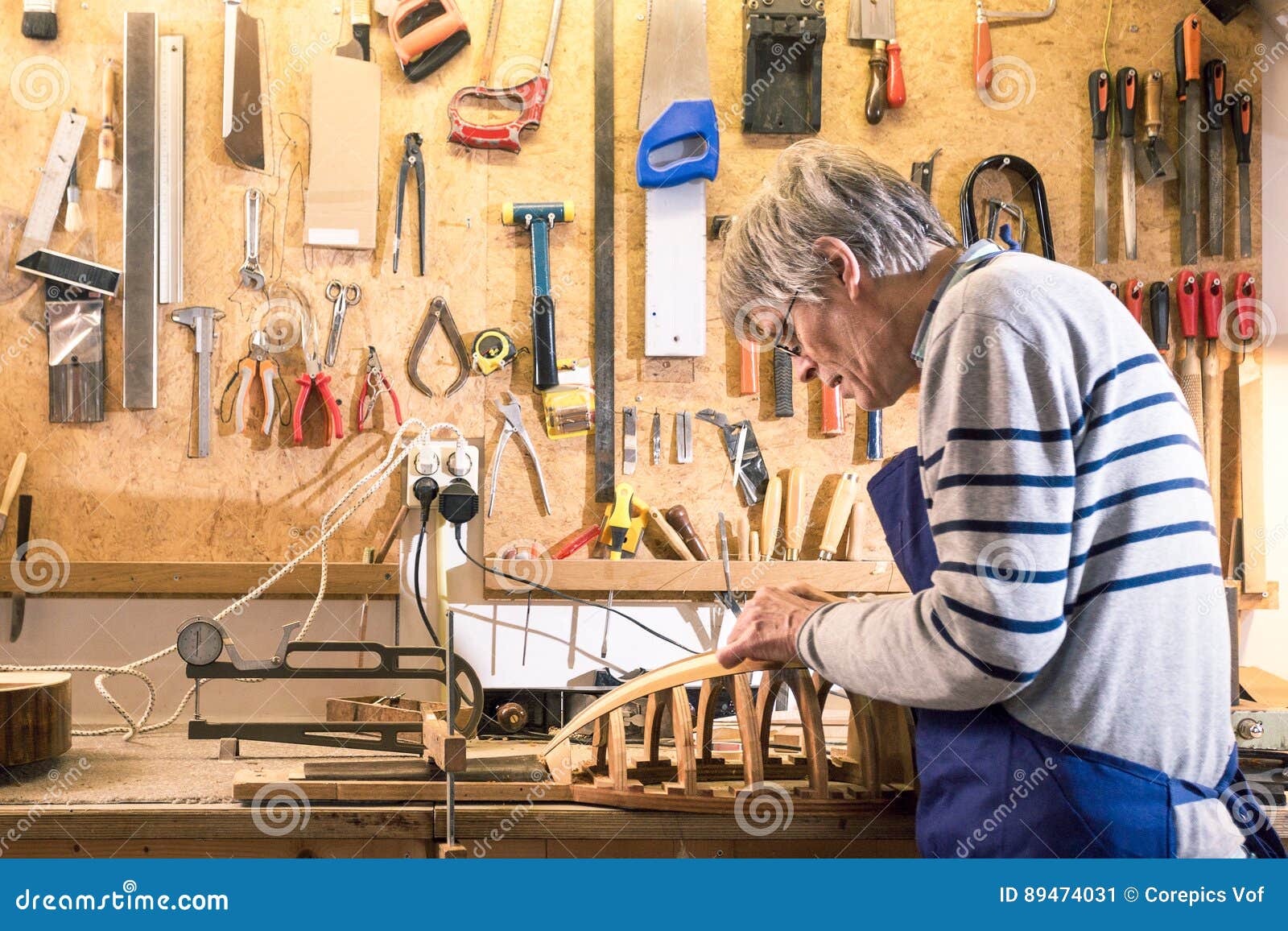 Luthier Working at His Lute on the Workbench Stock Image - Image of ...