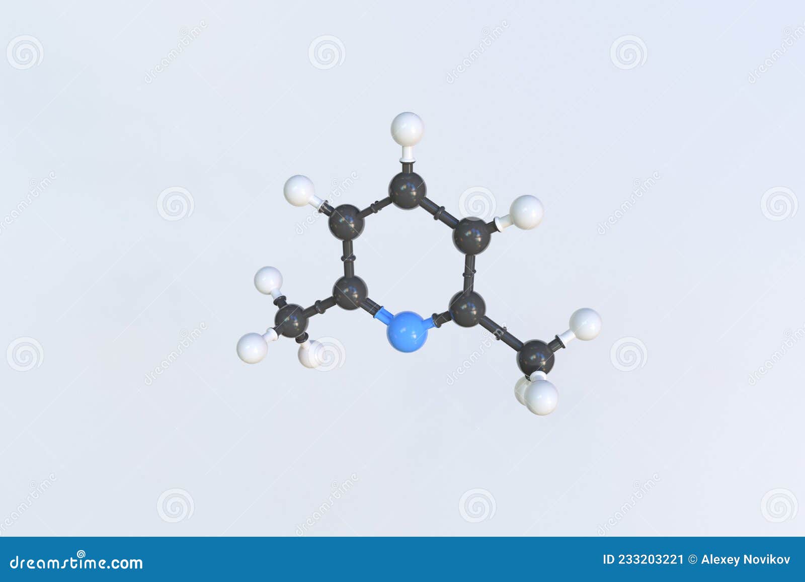 2,6-lutidine Molecule. Isolated Molecular Model. 3D Rendering Stock ...