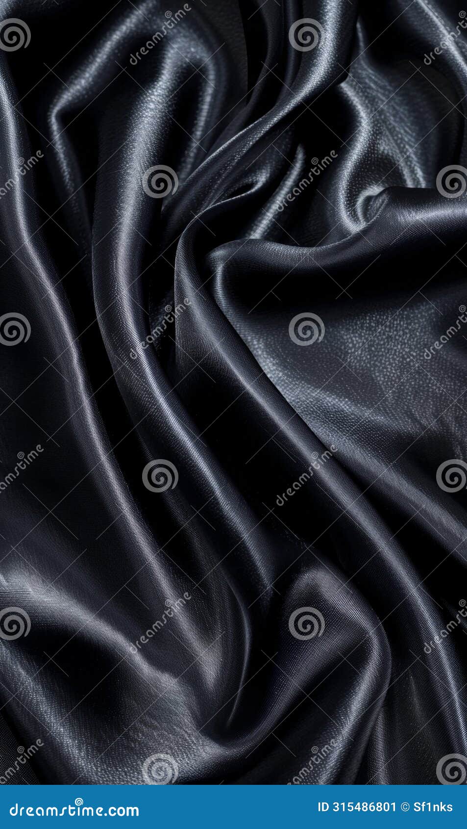 Luxe Black Satin Fabric Captured in Undulating Waves, Creating a Sense ...