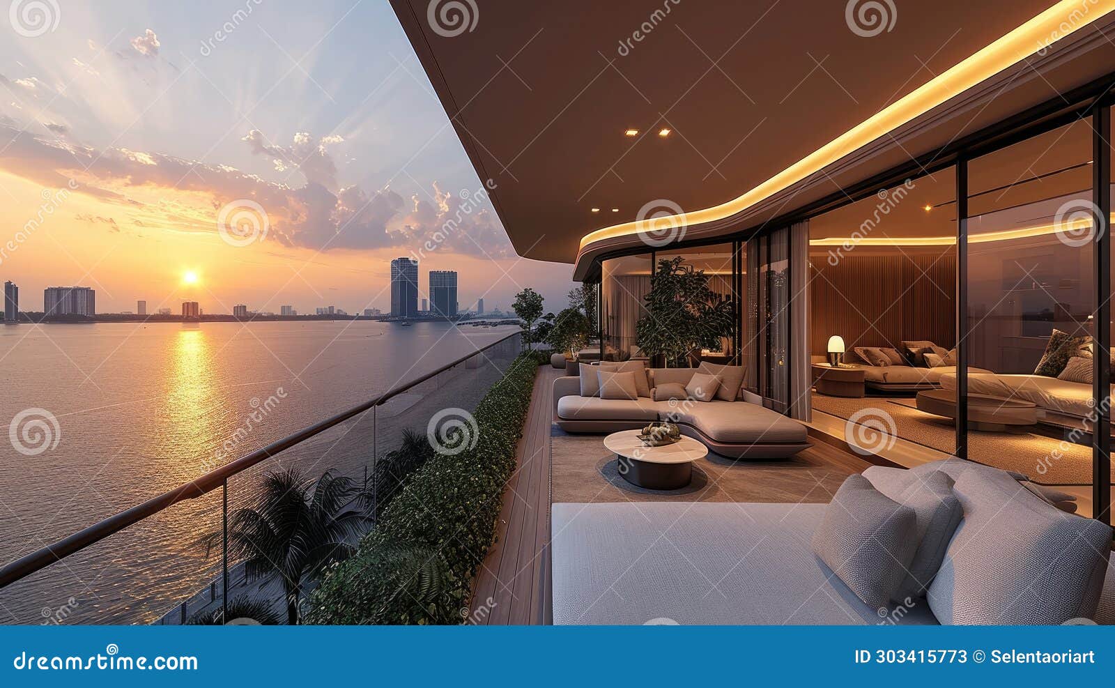 Luxe View Balcony Ambiance stock illustration. Illustration of refined ...