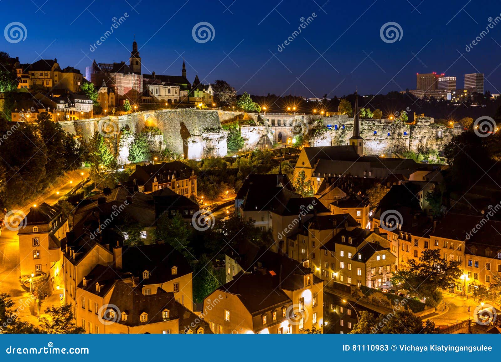 Luxembourg City night stock image. Image of city, roof - 81110983