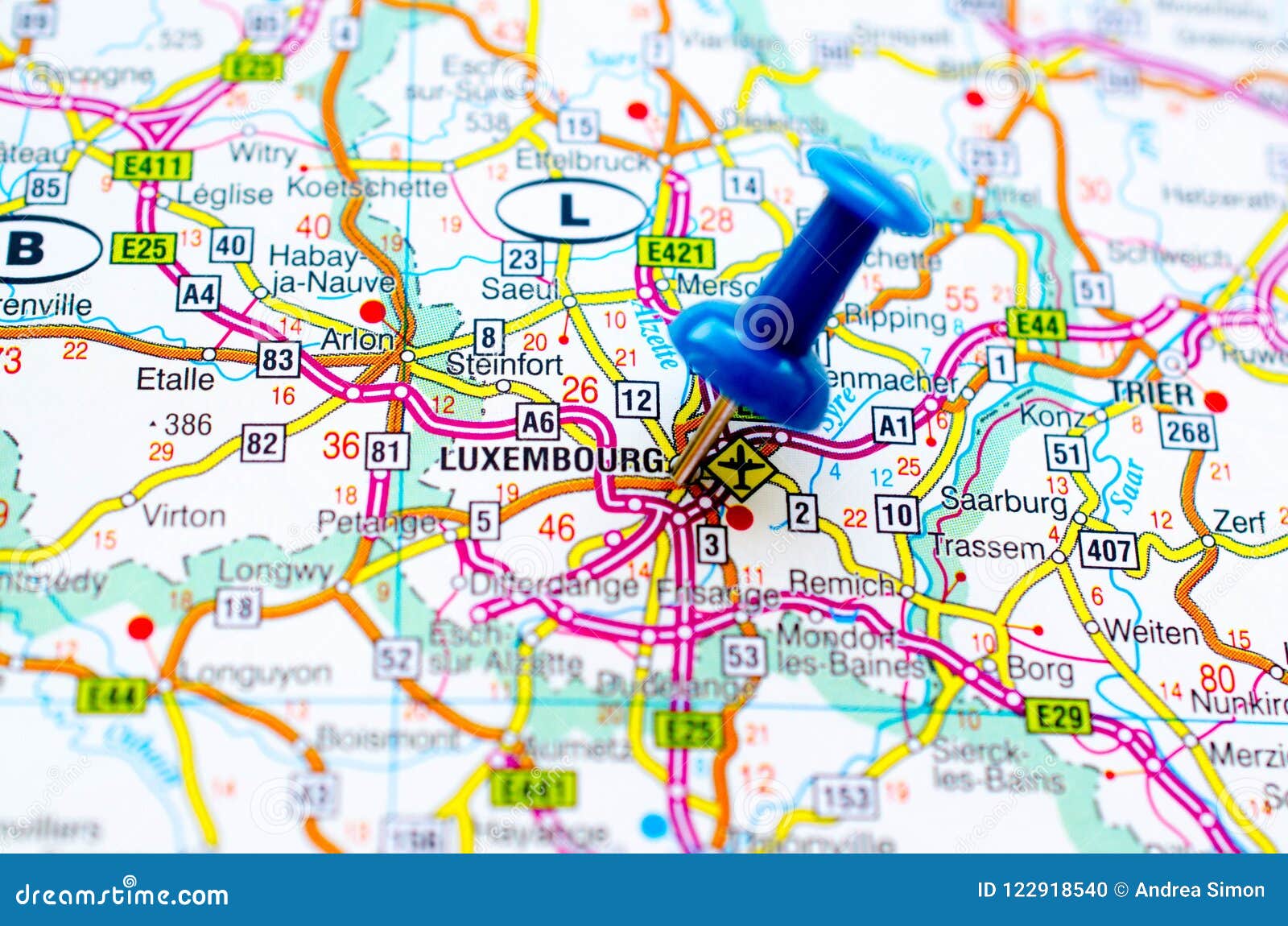 Luxembourg on map stock photo. Image of maps, highway - 122918540