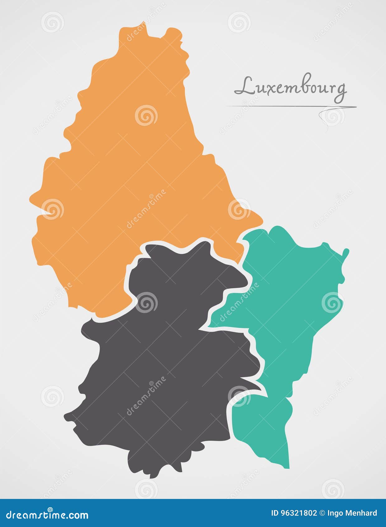 Luxembourg Map with States and Modern Round Shapes Stock Vector ...