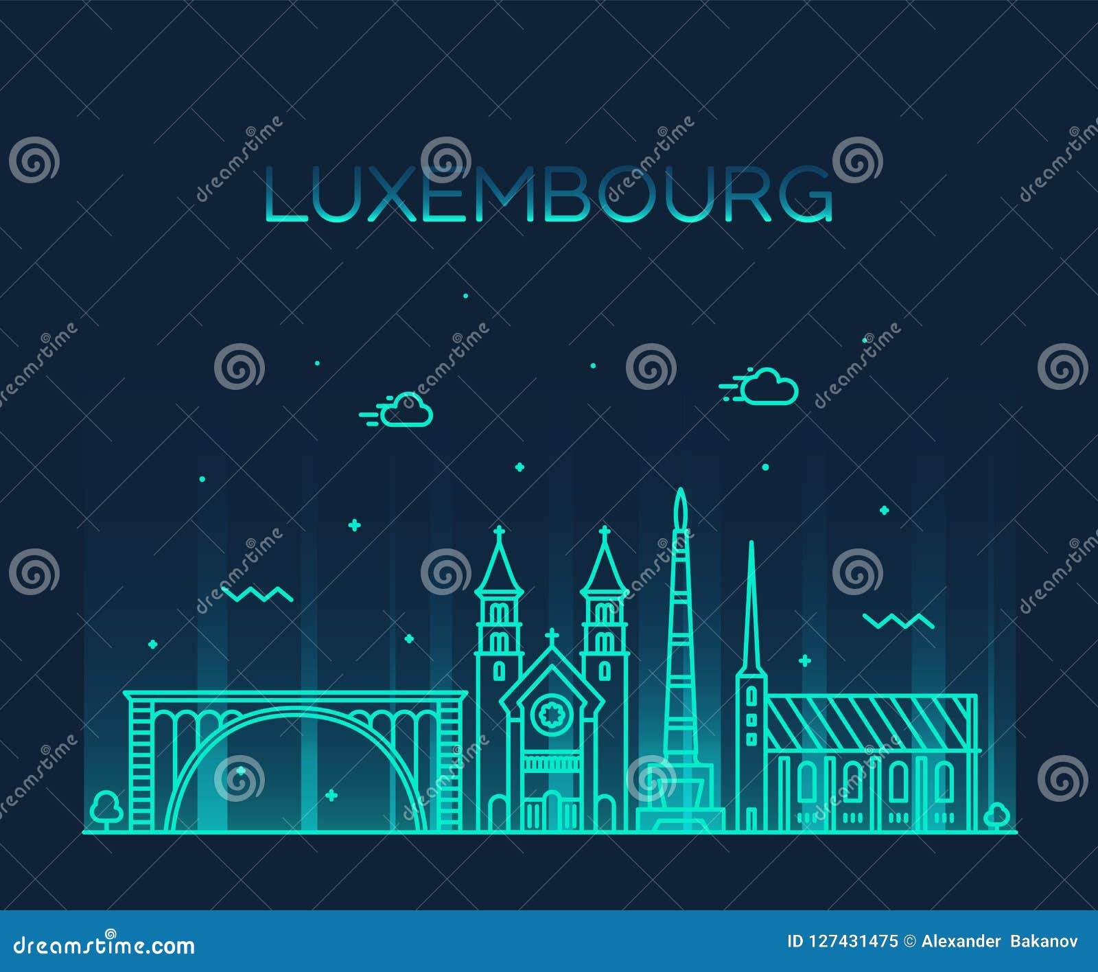 Luxembourg Skyline Vector Linear Style City Trendy Stock Vector ...