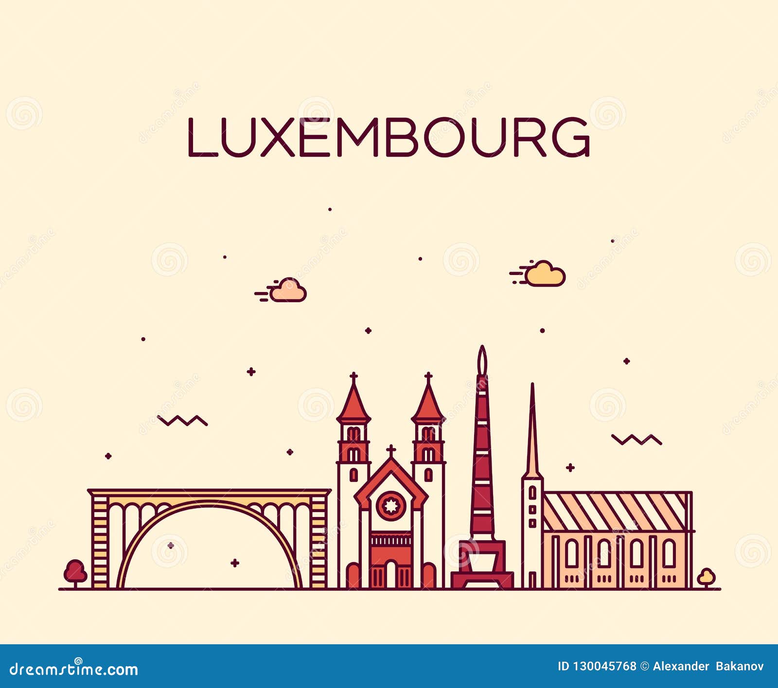 Luxembourg Skyline Vector Linear Style City Trendy Stock Vector ...