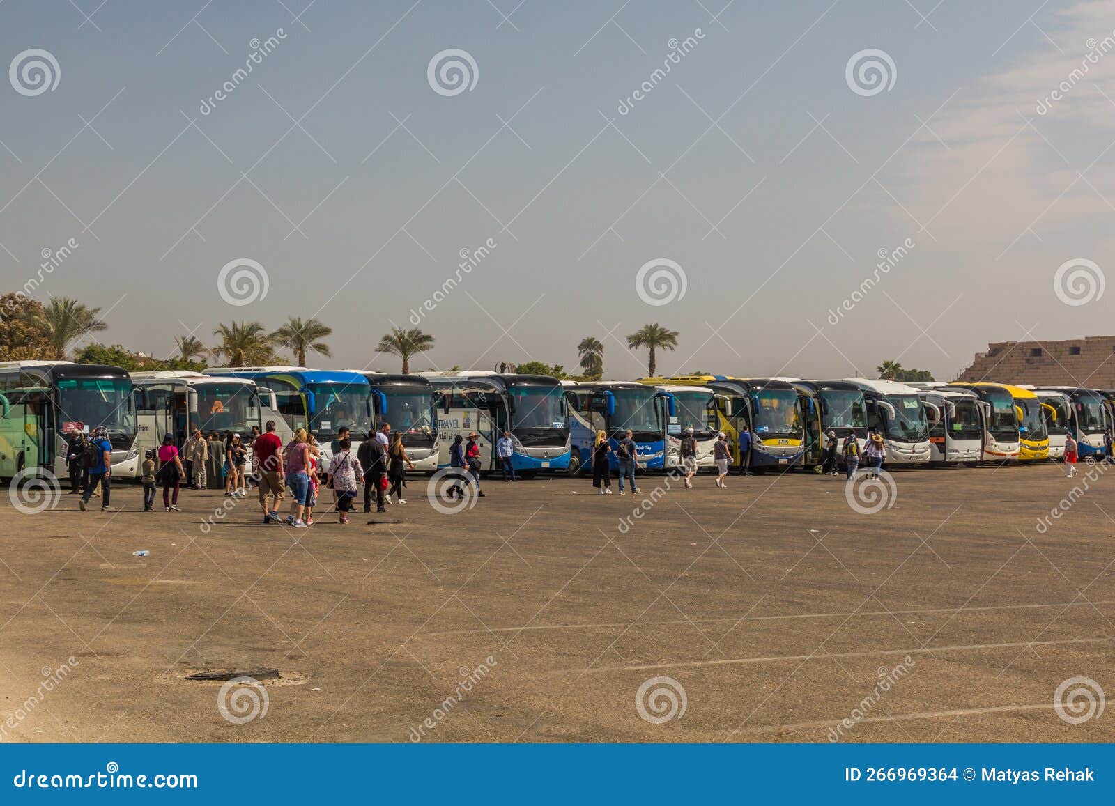 LUXOR, EGYPT - FEB 21, 2019: Tourist Buses in Front of the Karnak ...