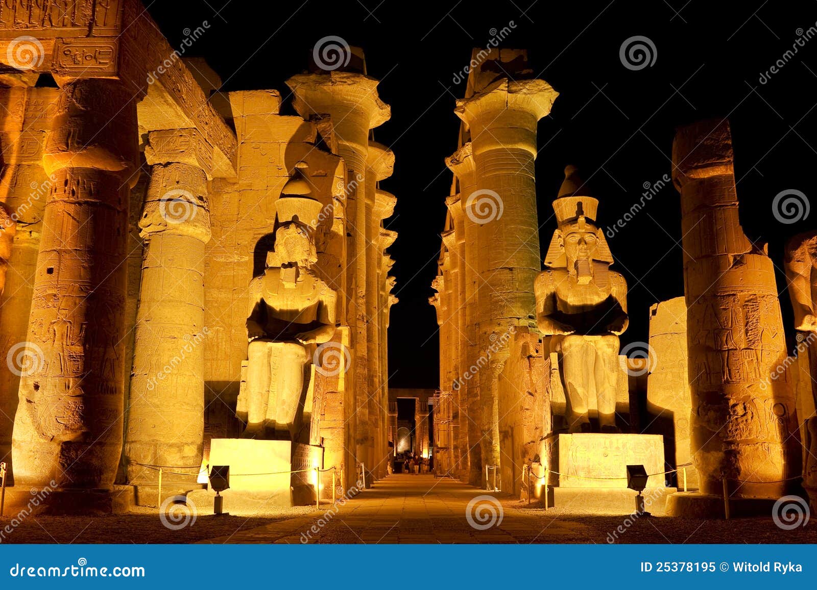 Luxor Temple by night stock image. Image of statue, column - 25378195