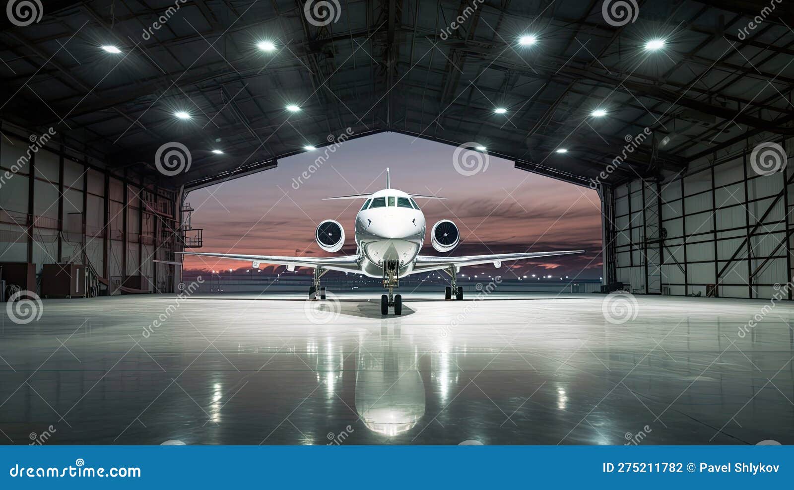 Luxorious Business Jet in Hangar Stock Illustration - Illustration of ...