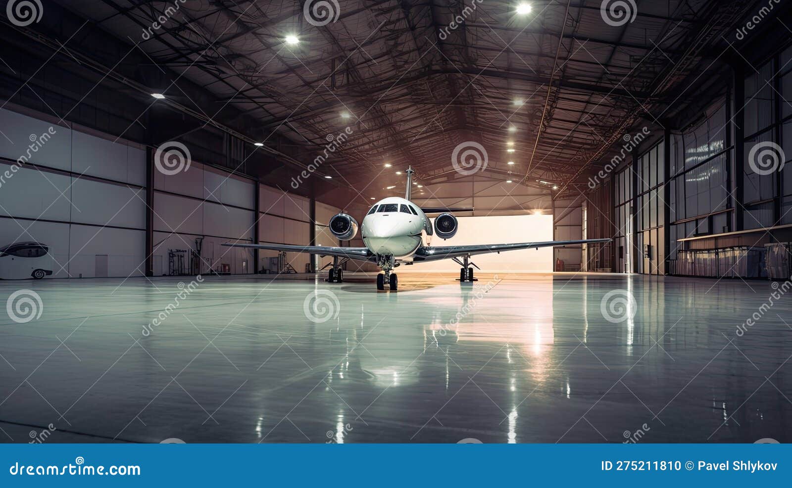 Luxorious Business Jet in Hangar Stock Illustration - Illustration of ...