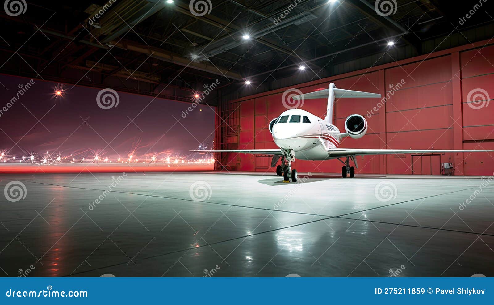 Luxorious Business Jet in Hangar Stock Illustration - Illustration of ...