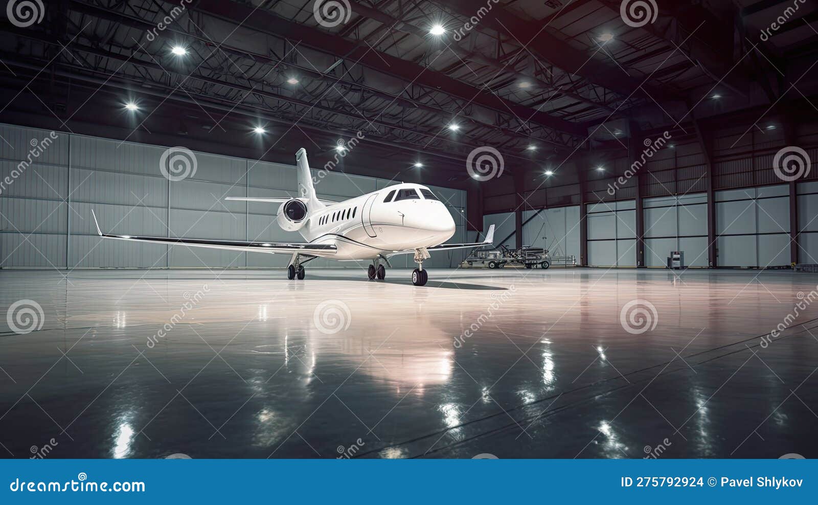 Luxorious Business Jet in Hangar Stock Illustration - Illustration of ...