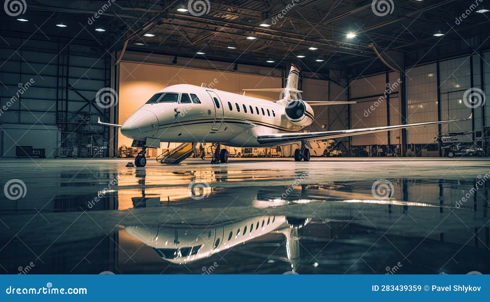 Luxorious Business Jet in Hangar Stock Illustration - Illustration of ...