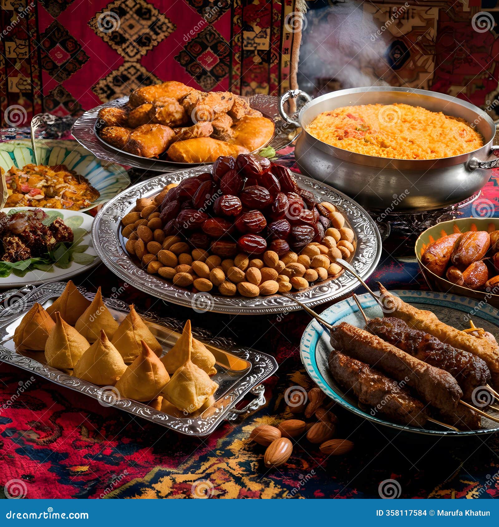 Luxurious Arabic Feast during Ramadan Stock Photo - Image of baking ...