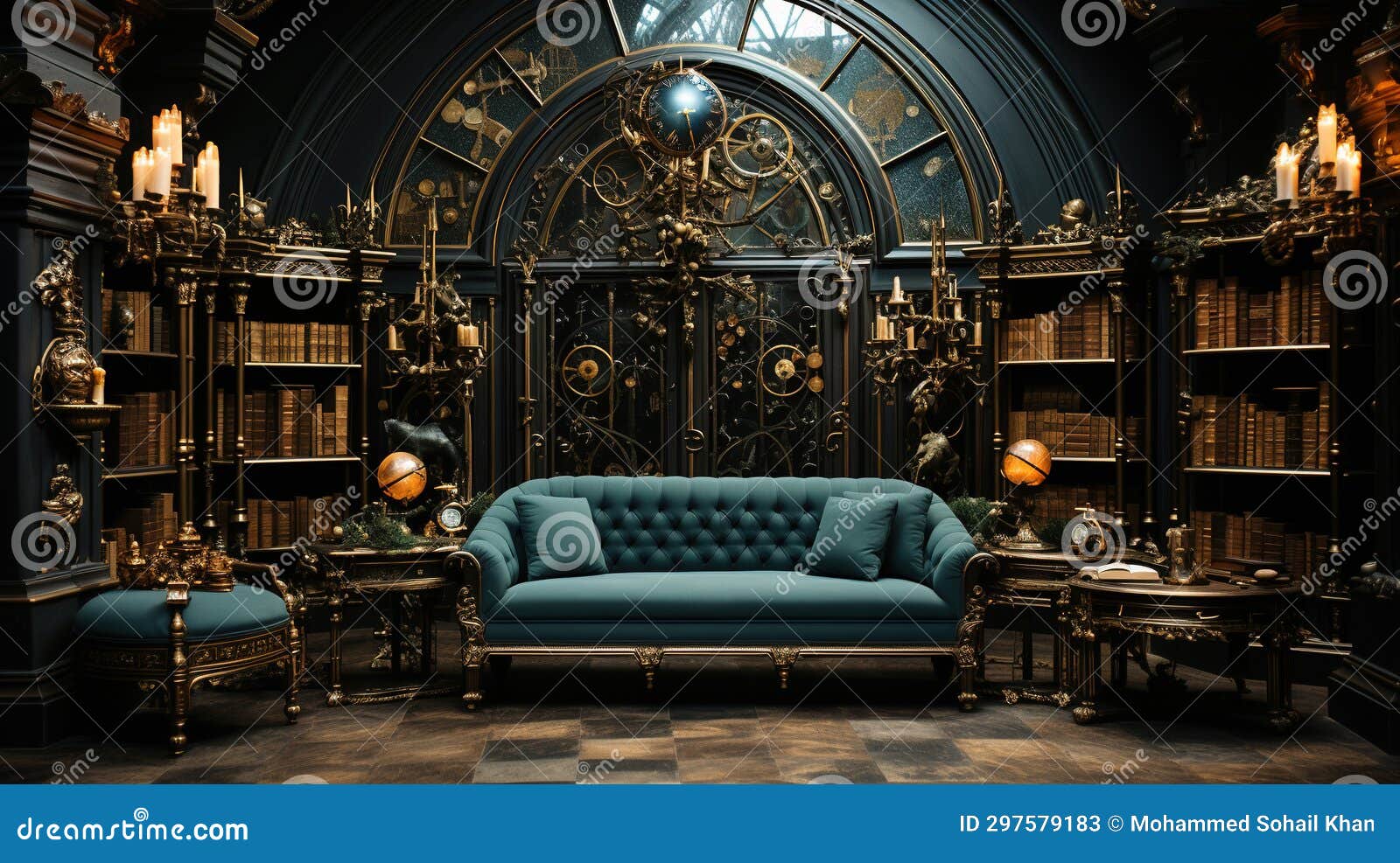 Luxurious Baroque Living Room Bookcase with Folio Interior Background ...