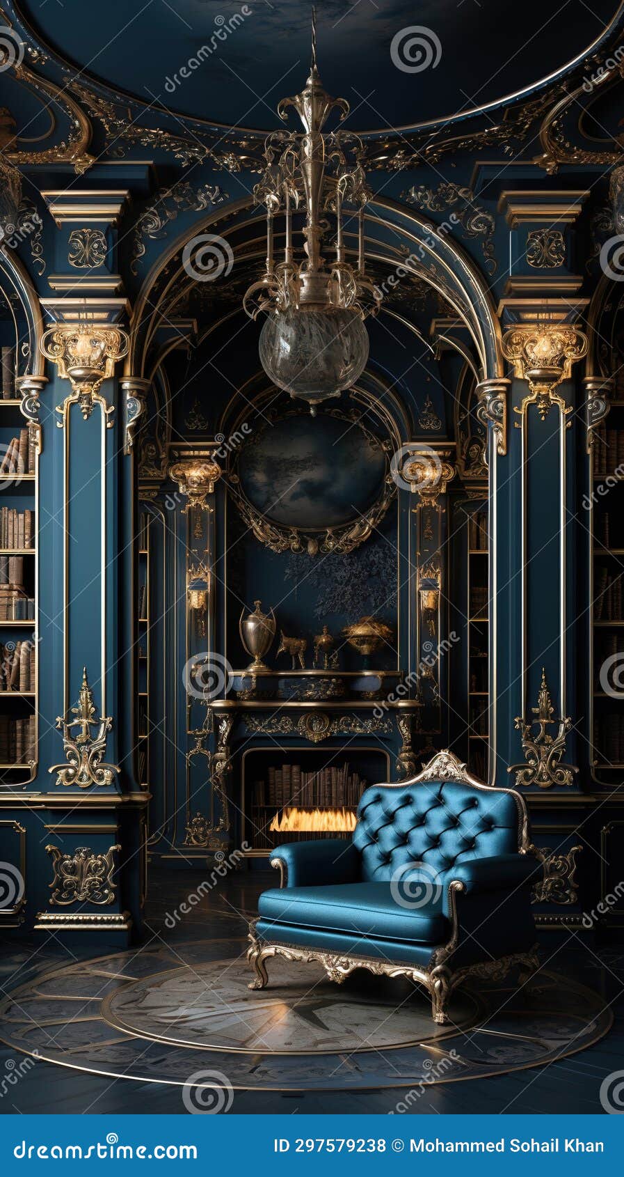 Luxurious Baroque Living Room Bookcase With Folio Interior Background ...