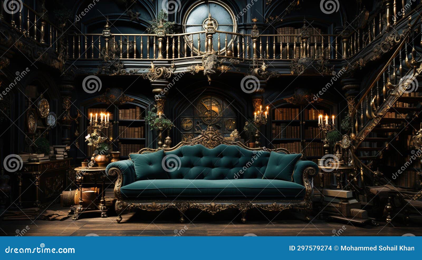 Luxurious Baroque Living Room Bookcase with Folio Interior Background ...