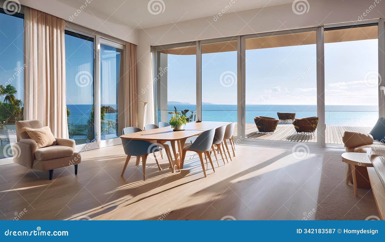 Luxurious Beachfront Dining Room with Panoramic Ocean View Stock ...