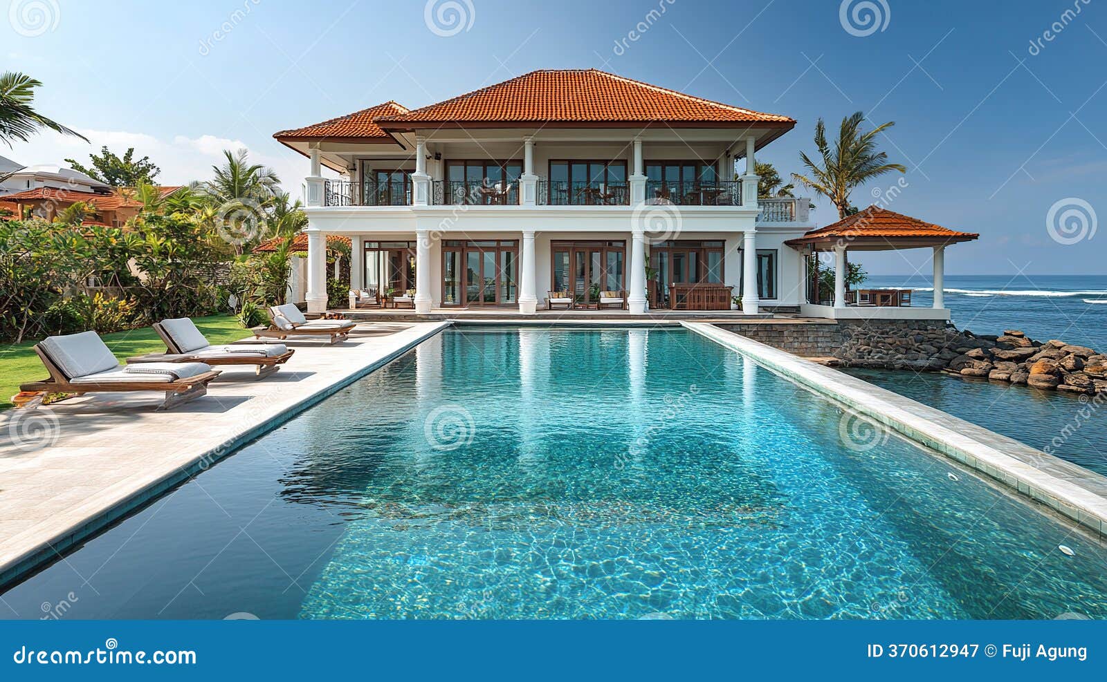 Luxurious Beachfront Pavilion For Dining With Ocean Views In A Tropical ...