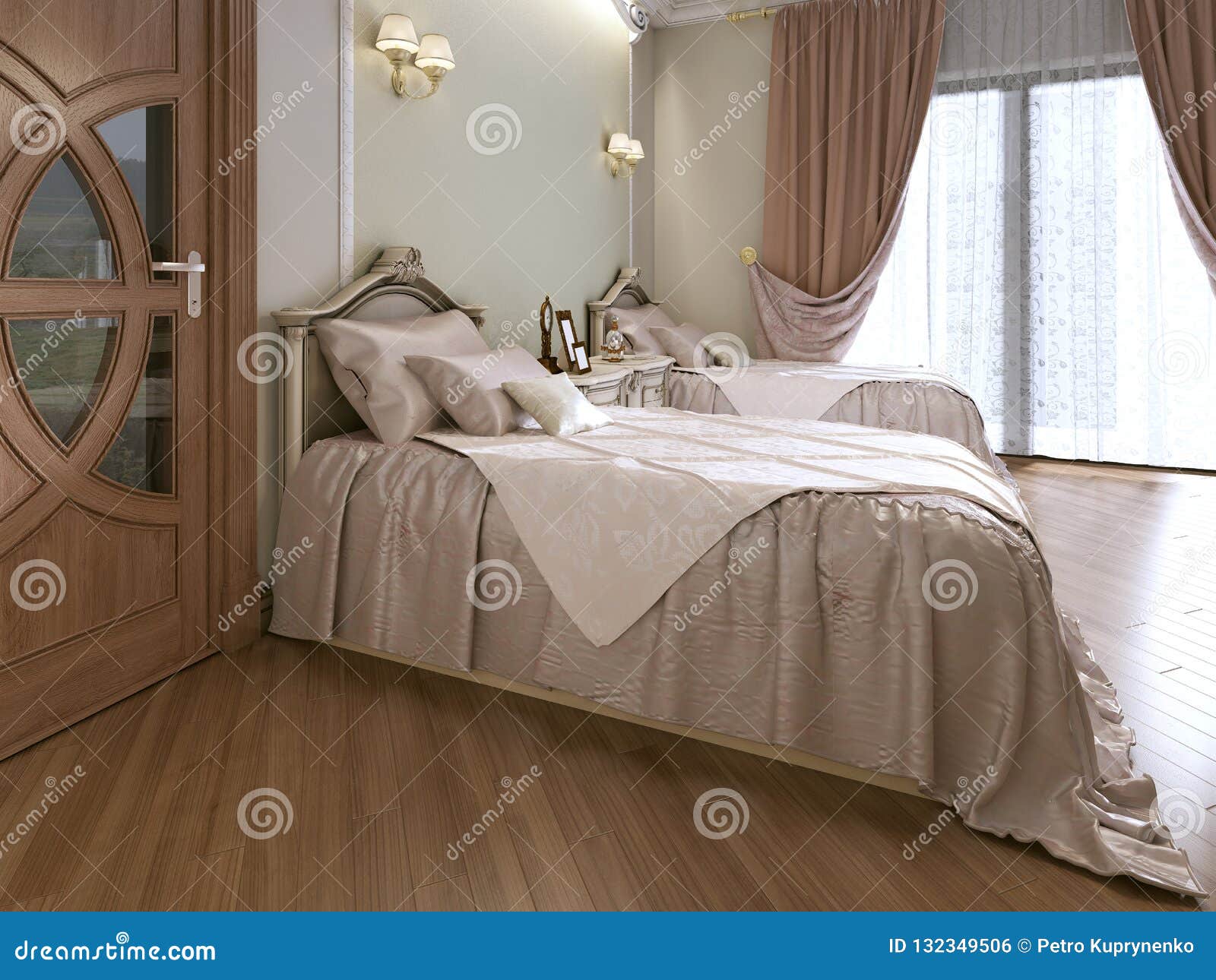 Luxurious Bedroom with Two Single Beds in a Classic Style. with a ...