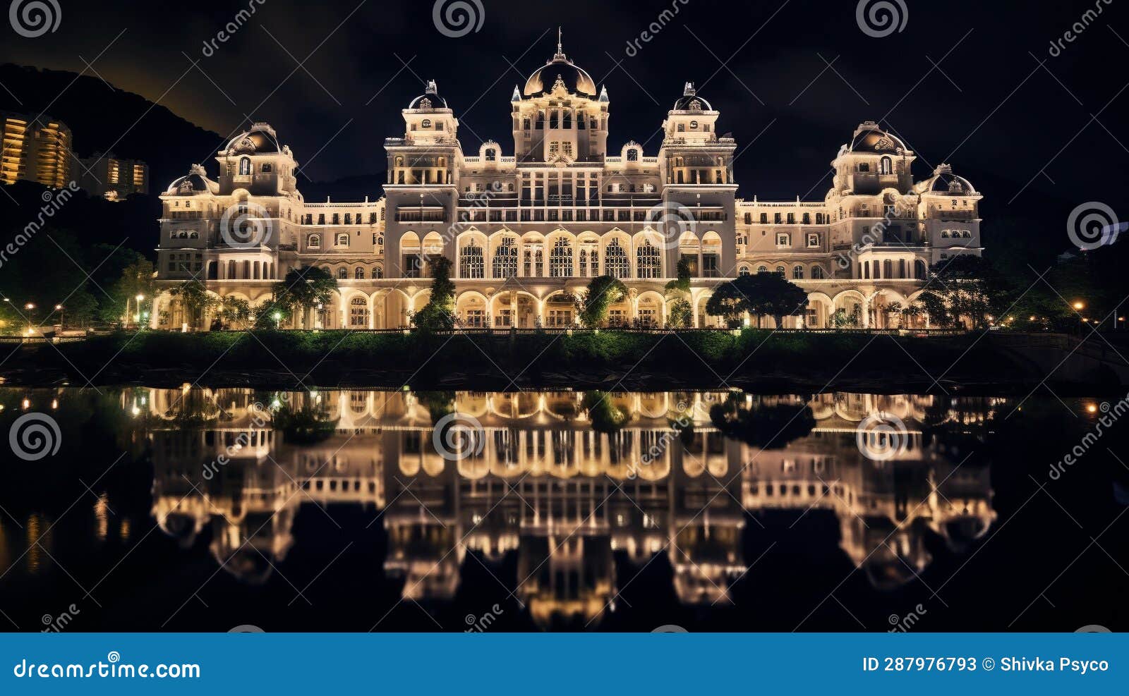 A Luxurious Big Palace Glowing at Night Generative AI Stock ...