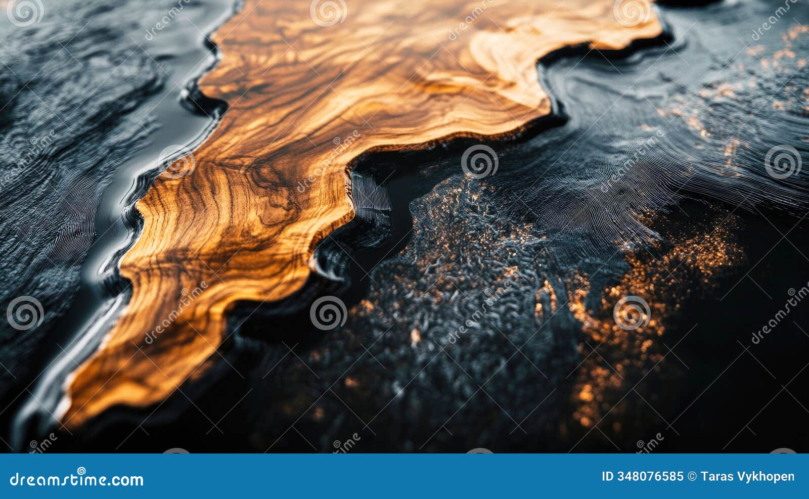 Luxurious Black Epoxy Resin Panel with Walnut Inclusions Showcasing ...