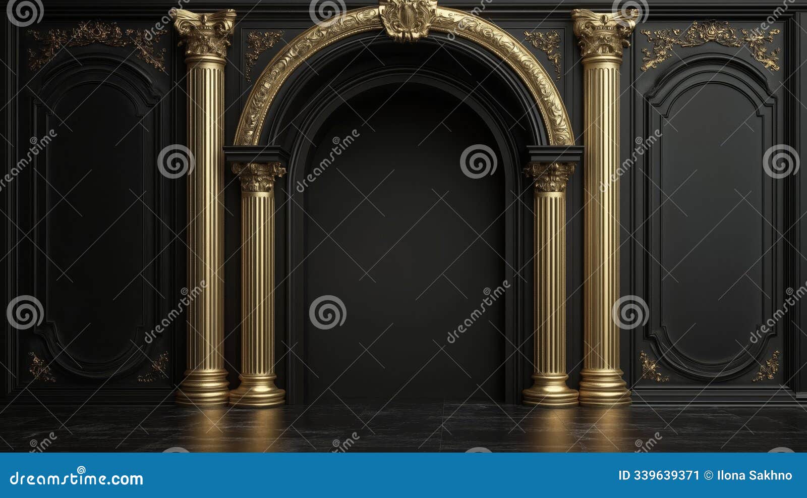 Gold Arch Thin Line Border, Arab Door Window Minimal Frame On Dark ...