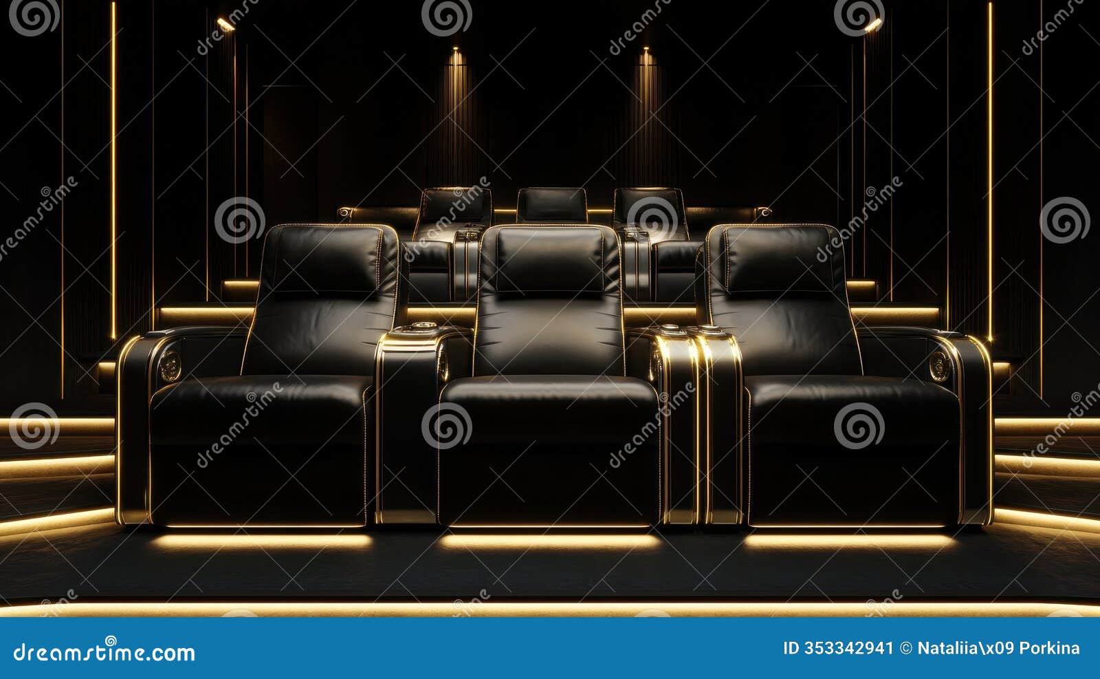 Luxurious Black Leather Home Theater Seating with Ambient Lighting ...