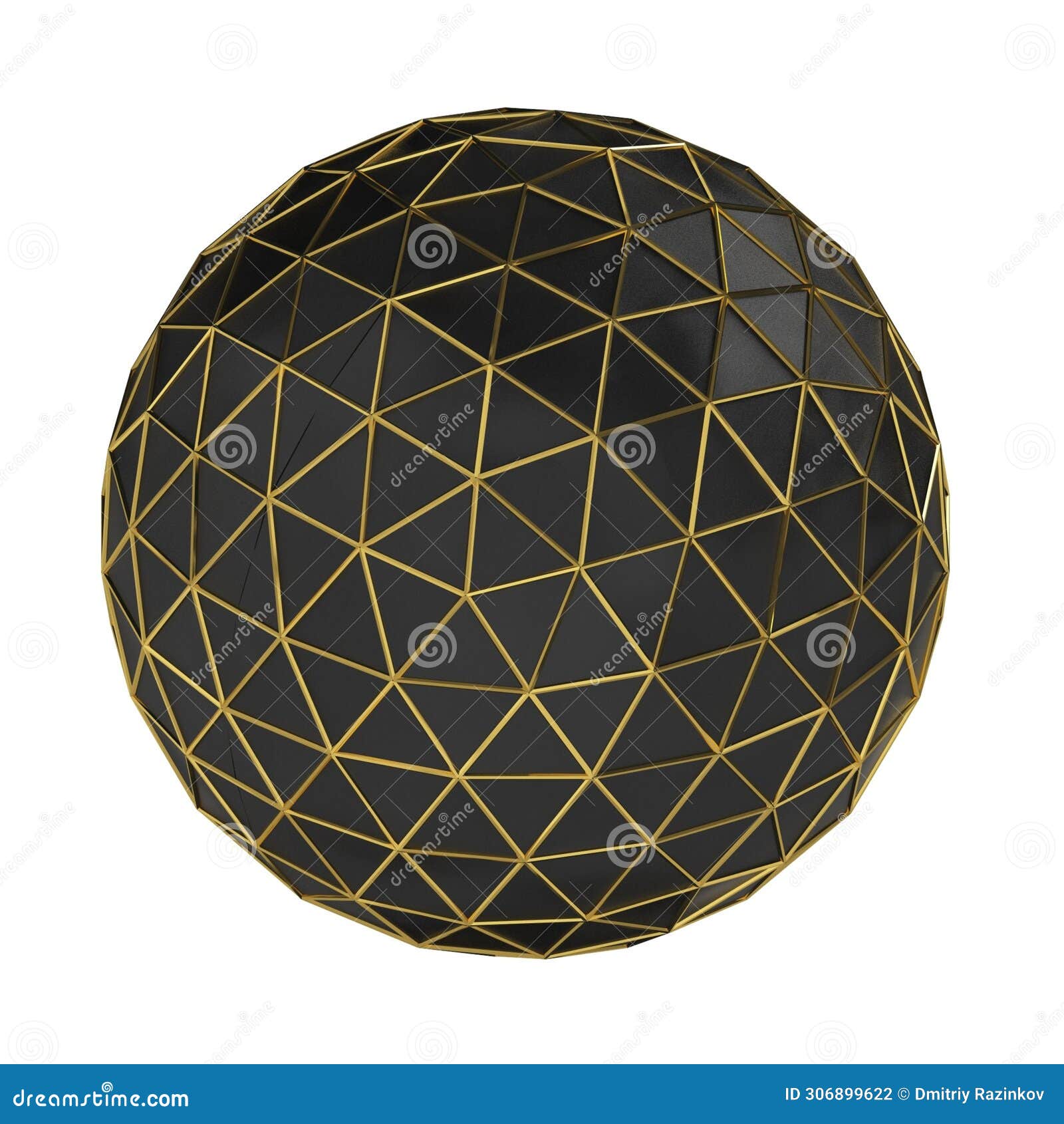 Luxurious Black Sphere with Golden Geometric Pattern. Isolated on White ...