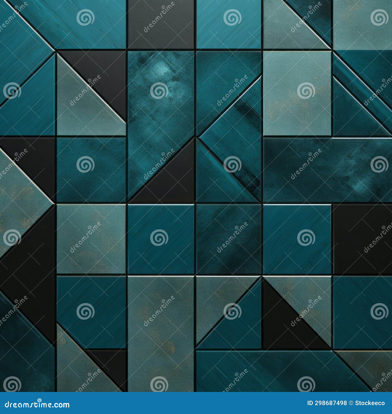 Luxurious Blue Metallic Tiles with Cubist Geometry and Primitivist ...