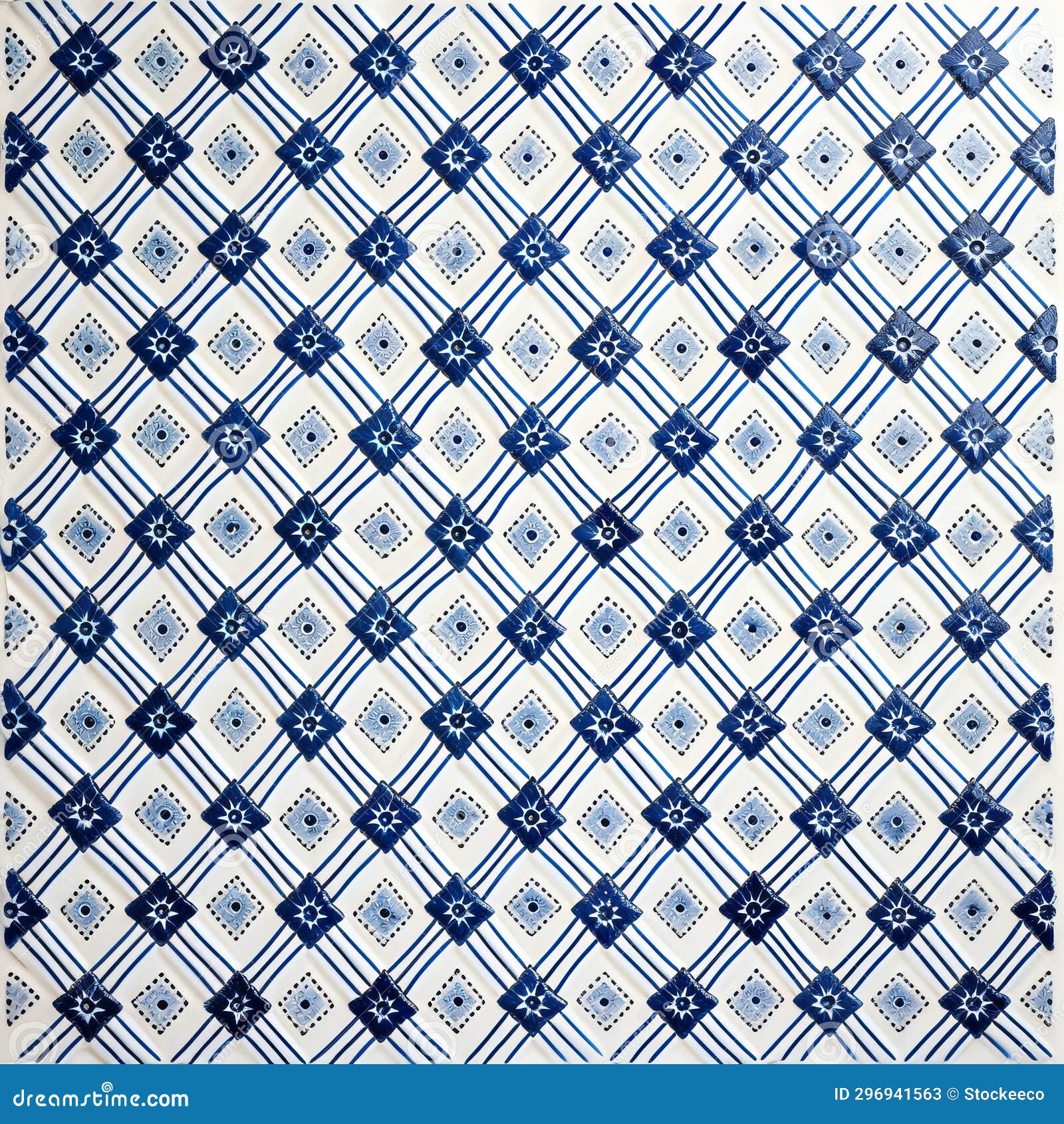 Luxurious Blue and White Ceramic Tile with Square Patterns Stock ...