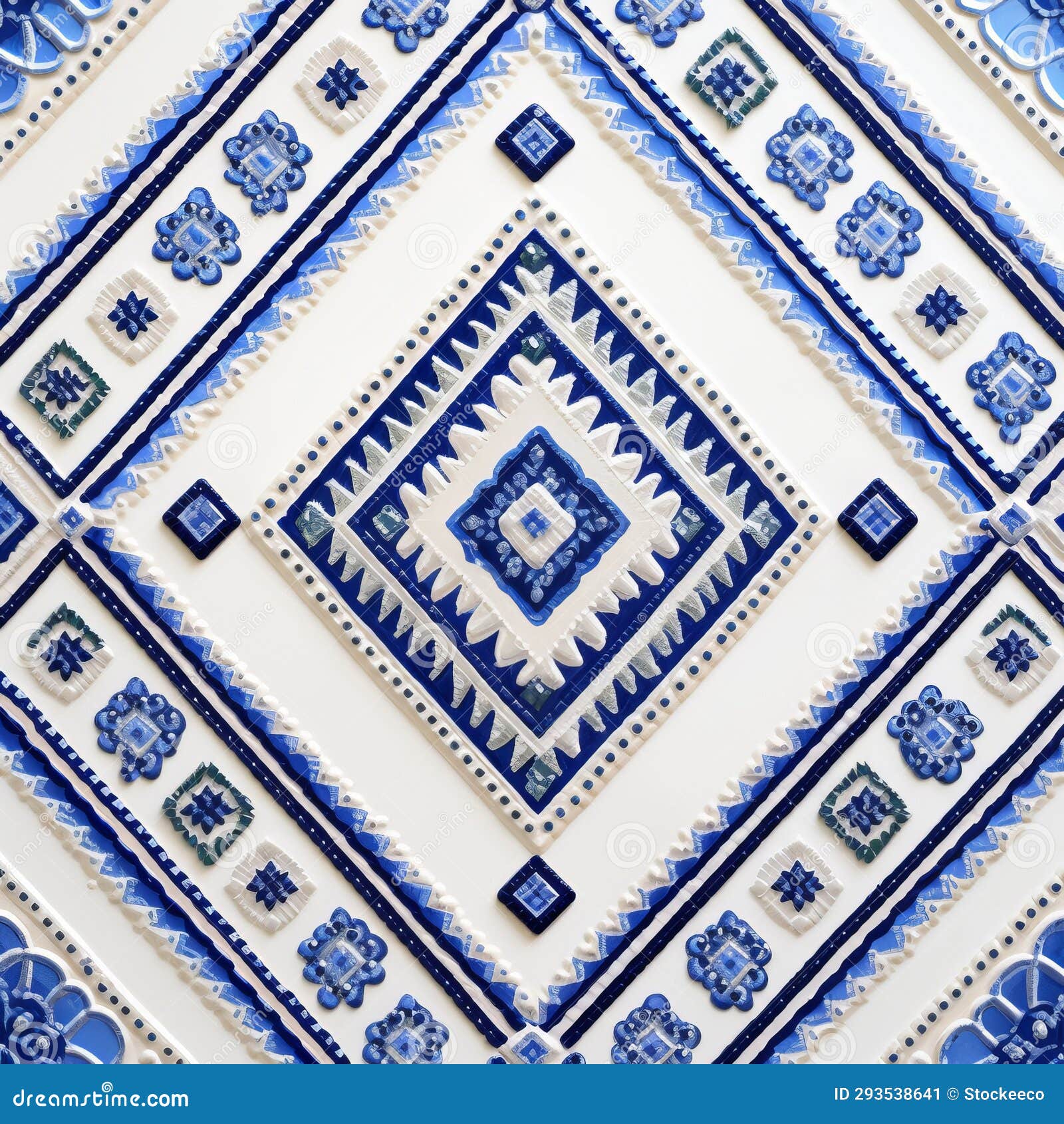 Luxurious Ceiling with Decorative Patterns and Blue and White Floor ...