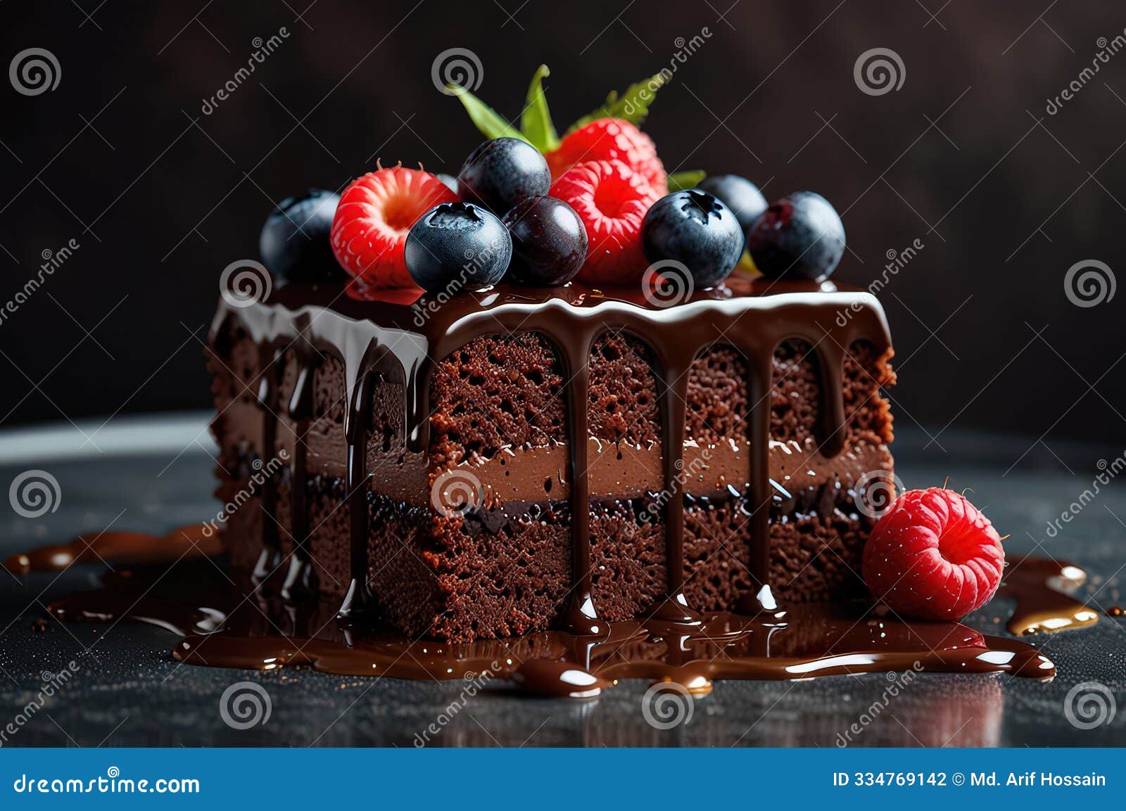 Luxurious Chocolate Cake Slice with Berries and Glossy Drizzle Gourmet ...
