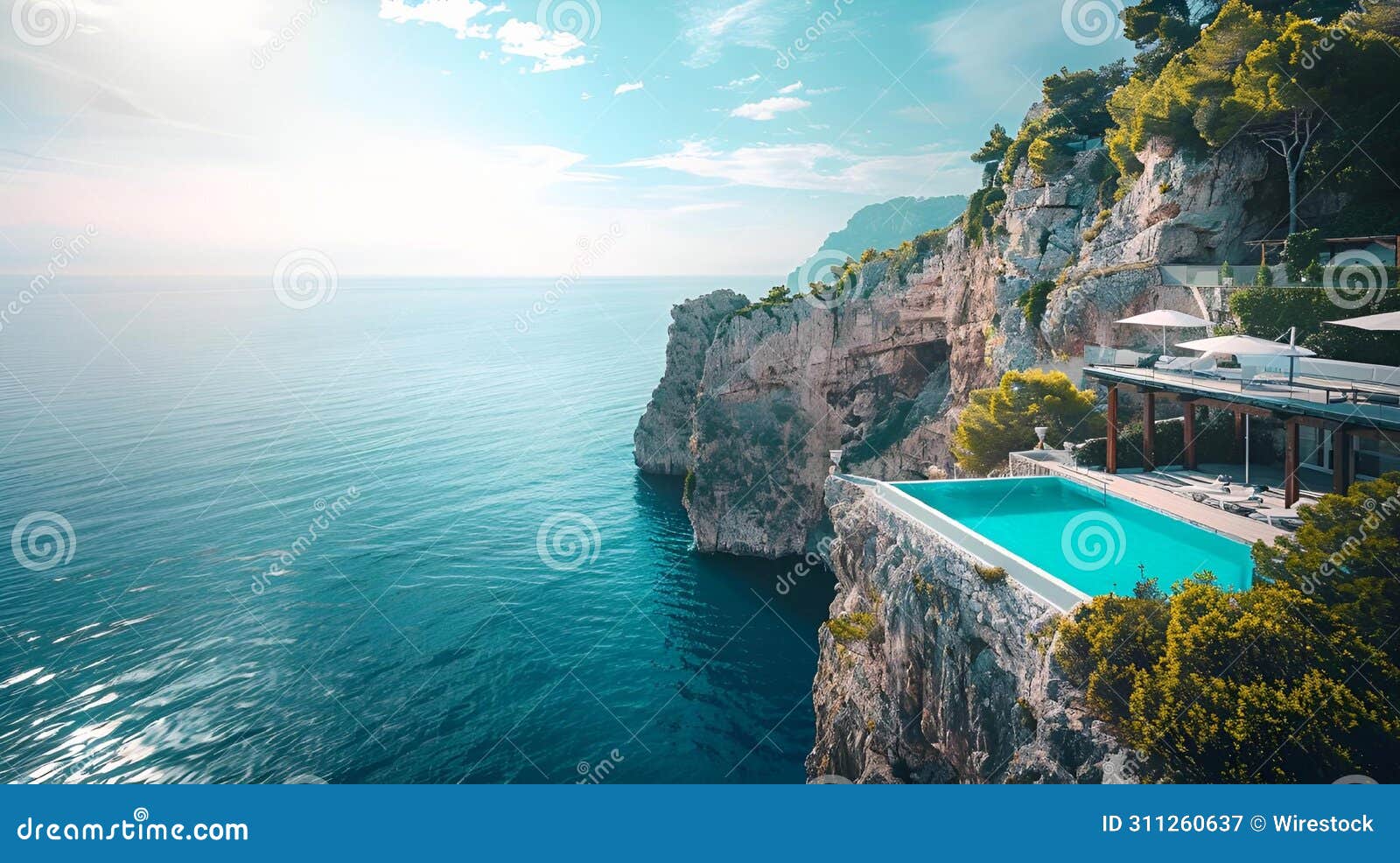 Luxurious Cliffside Resort With A Pool Overlooking Azure Waters, AI ...