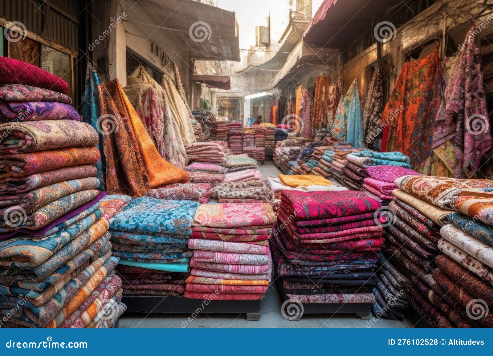 Luxurious Cloths and Textiles at Market Bazaar Stock Illustration ...