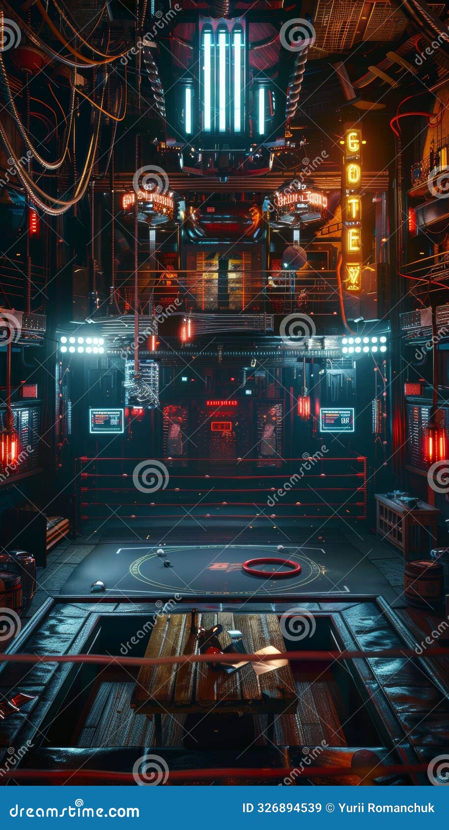 Dark Underground Corridor In A Dusty Old Catacomb, Blood Red Candles ...