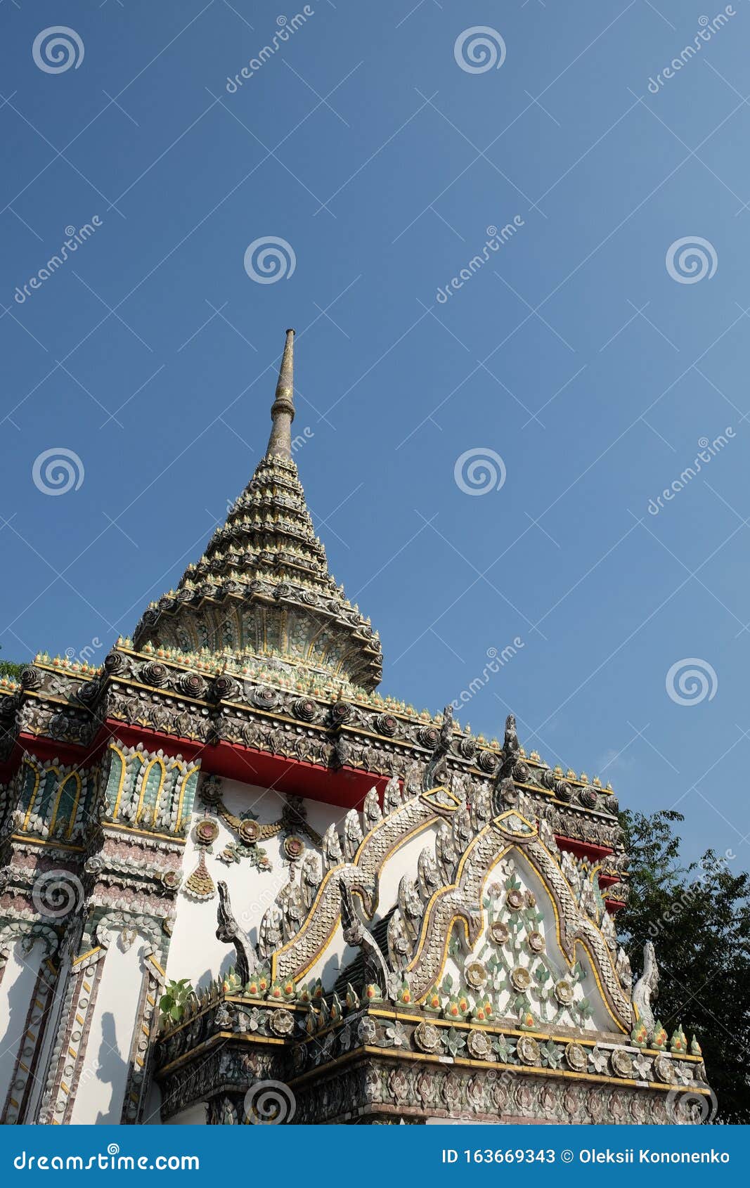 Luxurious Decoration Of The Roof And Spire Of A Buddhist Temple Stock